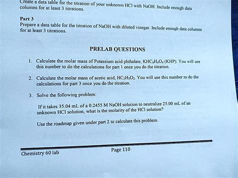 Create A Data Table For The Titration Of Your Unknown Hci Columns For