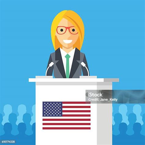 미국 국기로 로스트럼에서 연설을 하는 여성 벡터 일러스트레이션 연설에 대한 스톡 벡터 아트 및 기타 이미지 연설 연설가 Presidential Inauguration