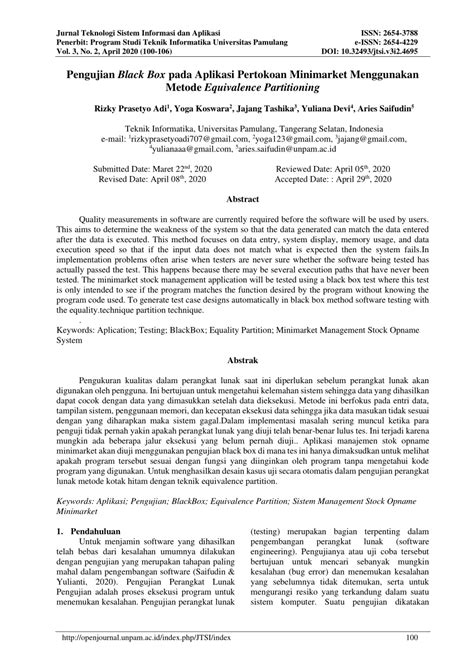 Pdf Pengujian Black Box Pada Aplikasi Pertokoan Minimarket Menggunakan Metode Equivalence