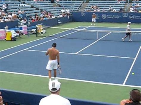 Roger Federer And Tommy Haas Practicing Shirtless At The Cincinnati
