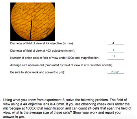 Solved Diameter Of Field Of View At 4x Objective In Mm