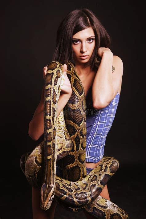 Brunette Holding Python Stock Image Image Of Abstract 128024311
