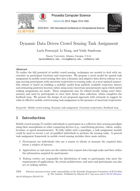 Pdf Dynamic Data Driven Crowd Sensing Task Assignment