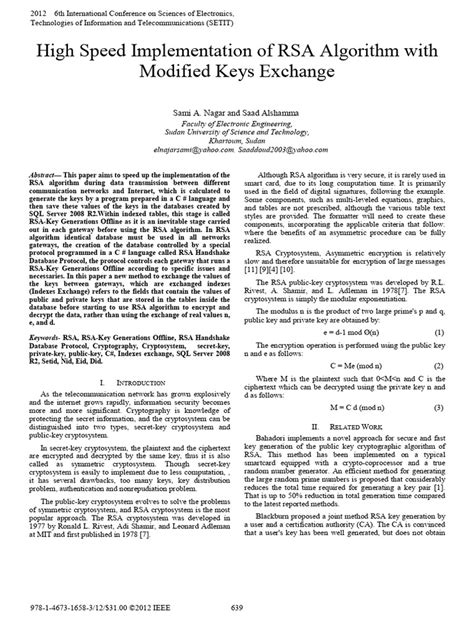 High Speed Implementation Of Rsa Algorithm Pdf Public Key Cryptography Key Cryptography