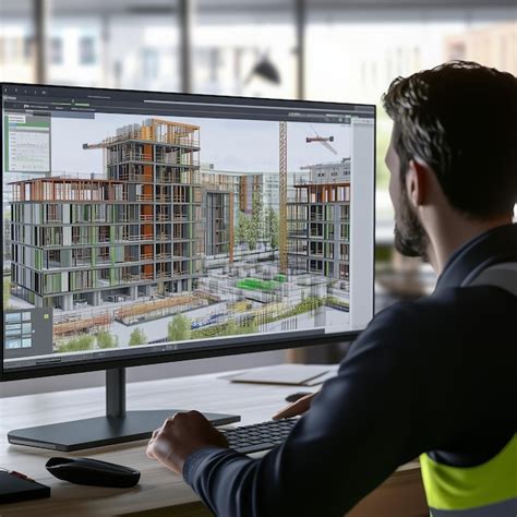 Architect Designing Modern Residential Buildings Using Cad Software On A Computer Premium Ai