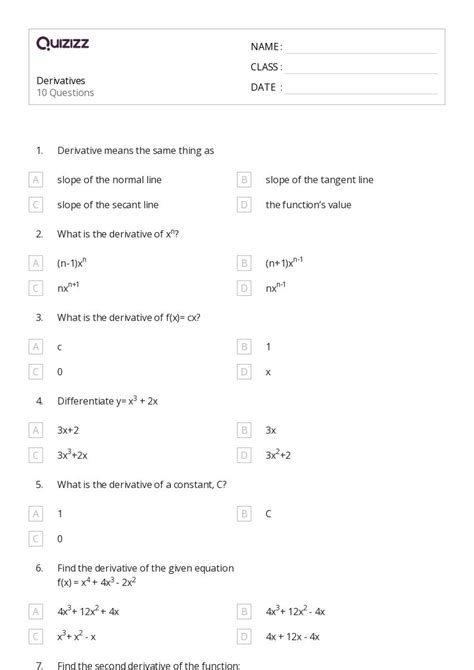 Printable Derivatives Worksheets For Class 12 Quizizz Printable Derivatives Worksheets For Class 12 Quizizz