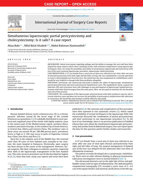 Pdf Simultaneous Laparoscopic Partial Pericystectomy And