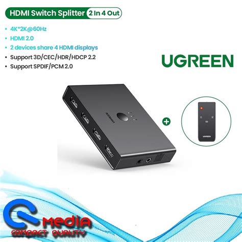 UGREEN HDMI Splitter In Out K Hz HDMI Switcher With IR Controller Mm Audio Port