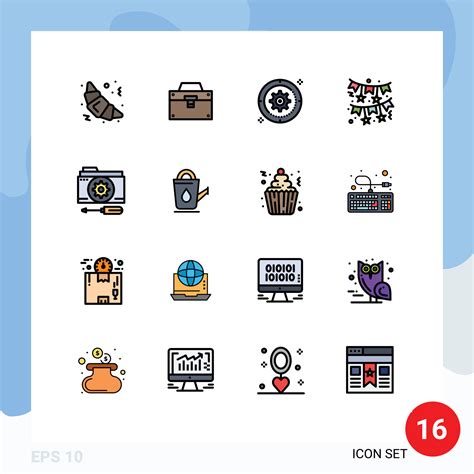 Set Of 16 Vector Flat Color Filled Lines On Grid For Configuration Red Setting Decoration Target