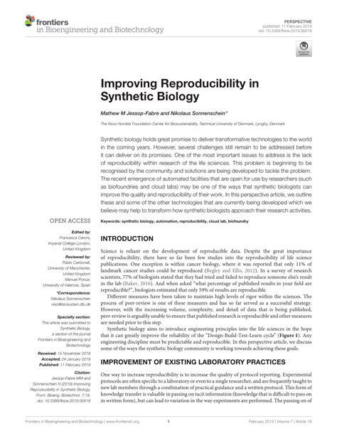Pdf Improving Reproducibility In Synthetic Biology