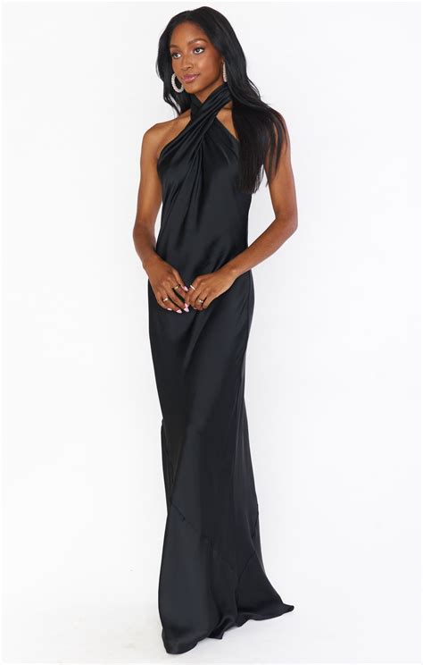 Jasmine Halter Maxi Dress Black Luxe Satin Artofit