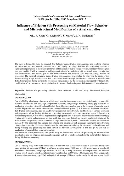 Pdf Influence Of Friction Stir Processing On Material Flow Behavior And Microstructural