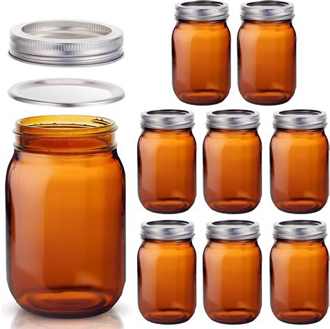 Tessco 12 Pieces 16 Oz Amber Mason Jars With Lids