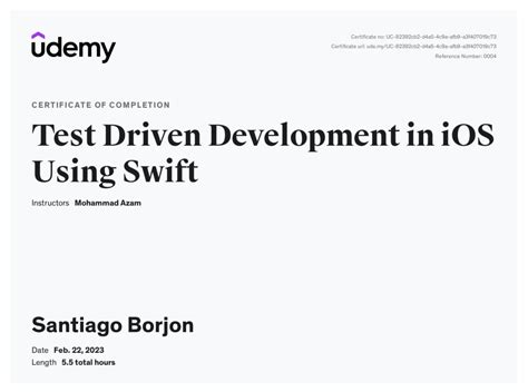 Udemy Course Completion Certificate Santiago Borjon