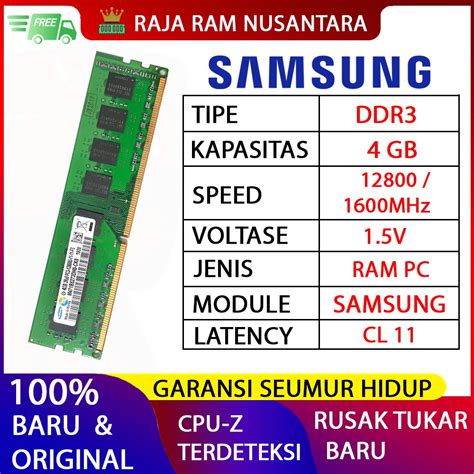 Jual RAM PC SAMSUNG DDR3 4GB PC 12800 1600 Mhz ORI RAM KOMPUTER 1 5v 4GB Shopee Indonesia