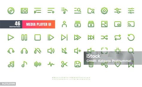 24x24 픽셀 완벽한 멀티미디어 플레이어 사용자 인터페이스 Ui 그라디언트 선 윤곽선 아이콘 앱 웹 인쇄의 경우 라운드 캡과
