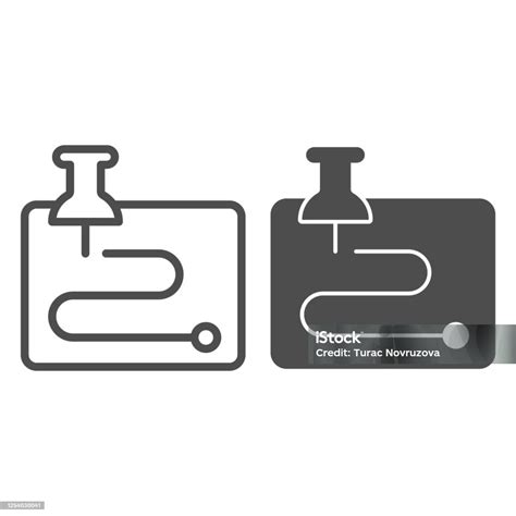 위치 마커 및 경로 선 및 단색 아이콘 탐색 개념 흰색 배경에 마커 핀 기호와 지점 거리에서 모바일 웹에 대한 윤곽 선 방식의 경로 아이콘 벡터 그래픽 가리키기에 대한 스톡