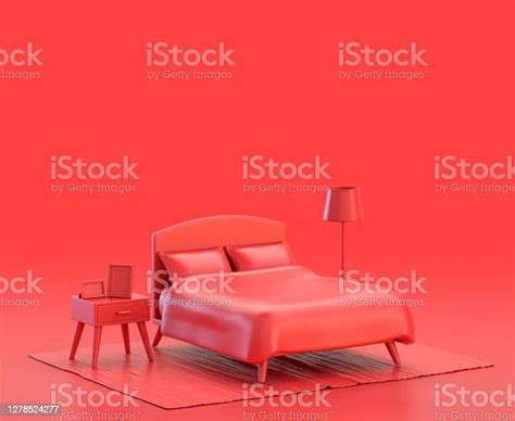 바닥 램프와 빨간 배경의 나이트 스탠드 흑백 단일 색상 레드 3d 아이콘 3d 렌더링침실 침실에 대한 스톡 사진 및 기타 이미지 Istock
