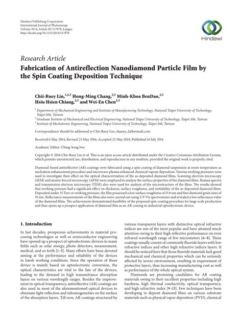 Pdf Fabrication Of Antireflection Nanodiamond Particle Film By The