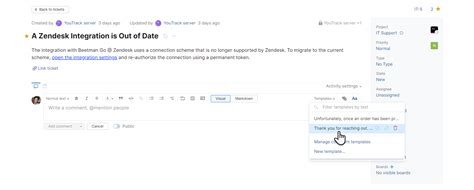 Comment Templates Youtrack Cloud Documentation