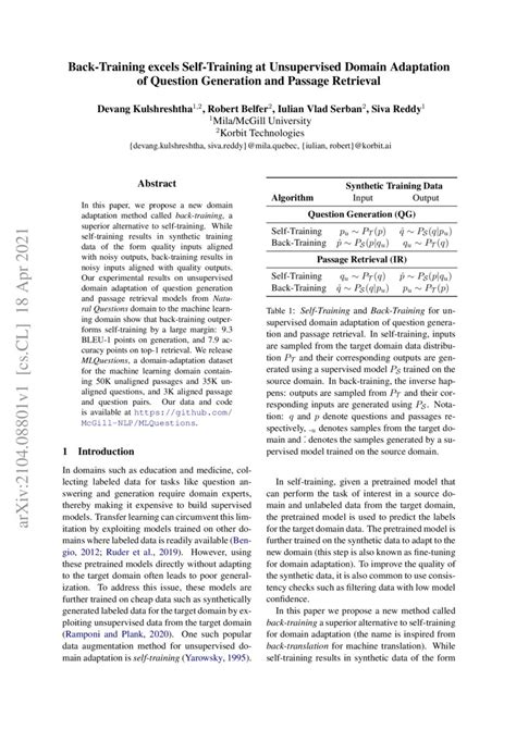 Back Training Excels Self Training At Unsupervised Domain Adaptation Of Question Generation And