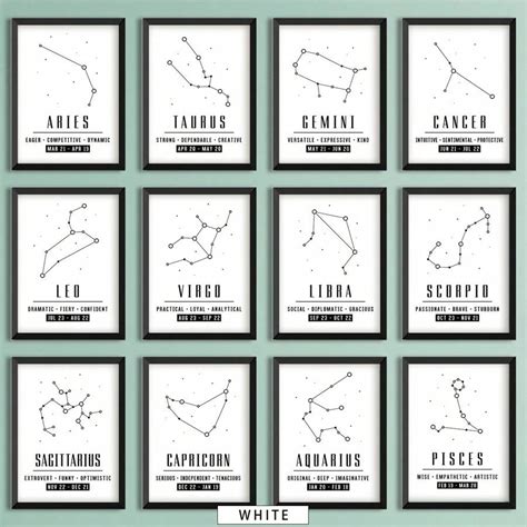 1pc A4 Size Black And White Minimalist Style Zodiac Constellations And