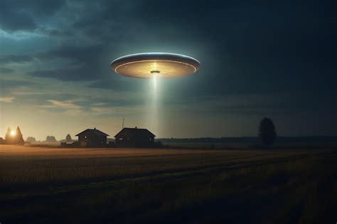 Premium Photo Flying Saucer In The Sky Over The Field
