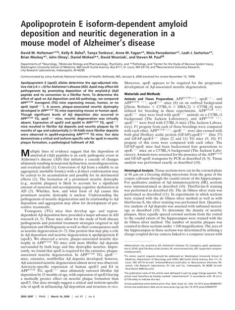 Pdf Apolipoprotein E Isoform Dependent Amyloid Deposition And Neuritic Degeneration In A Mouse
