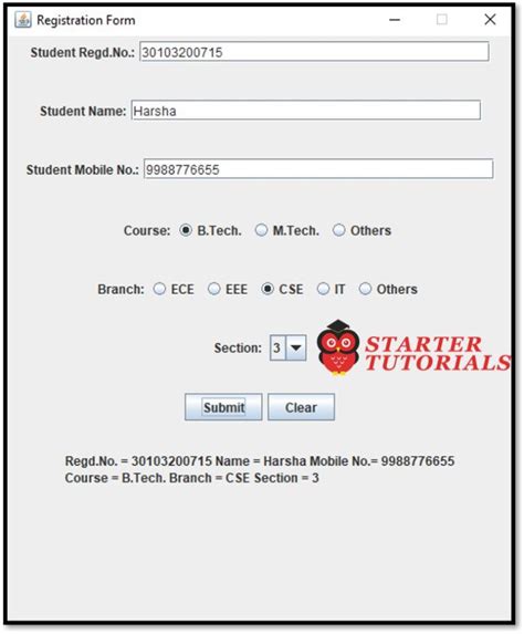 Java Program To Create Sample Application Form Using Jframe And Swing Controls