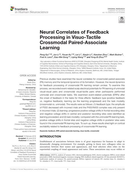 Pdf Neural Correlates Of Feedback Processing In Visuo Tactile Crossmodal Paired Associate Learning