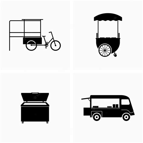 거리 무역 및 패스트 푸드 트롤리 프리미엄 벡터