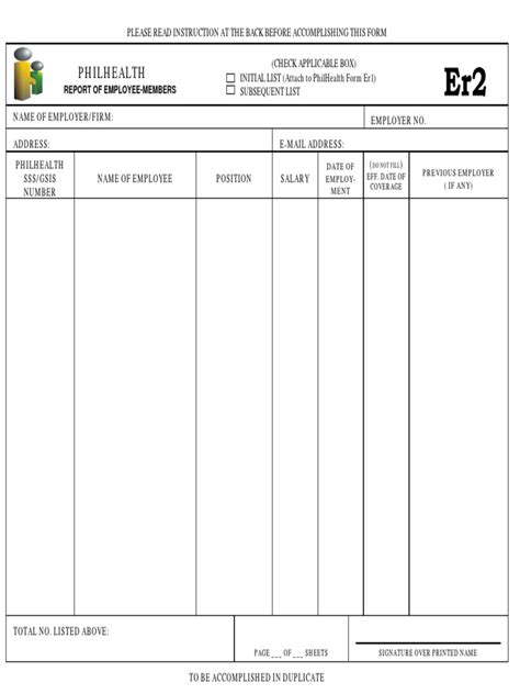 Philhealth Er2 Form Pdf Pdf Employer Computing