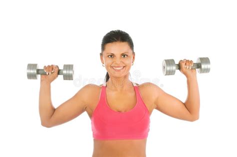 тренировка девушки гантели милая сь Стоковое Изображение изображение насчитывающей гантели