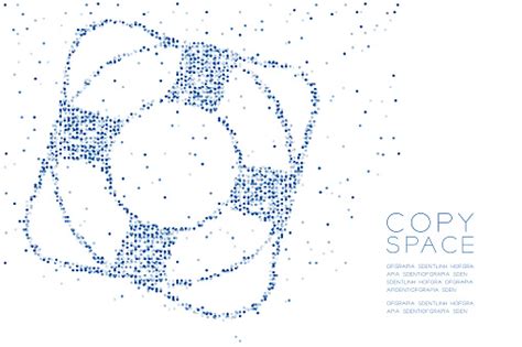 추상 기 원형 도트 픽셀 패턴 Lifebuoy 모양 수 중 및 해양 생명 개념 디자인 파란색 그림 복사 공간 벡터 Eps 10 흰색 바탕에 0명에 대한 스톡 벡터 아트 및