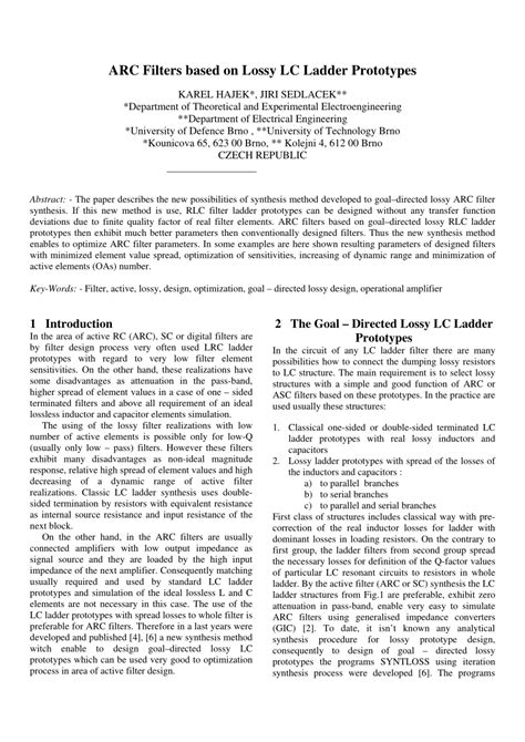 PDF ARC Filters Based On Lossy LC Ladder Prototypes