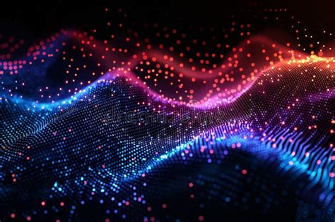 Colorful Digital Waveforms With Abstract Particles On A Dark Background Stock Illustration