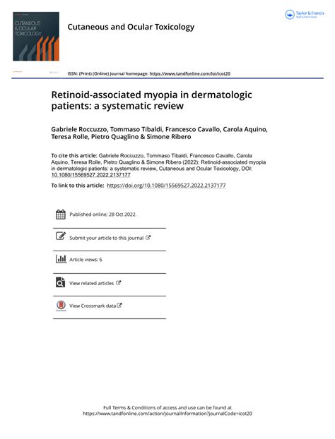 Pdf Retinoid Associated Myopia In Dermatologic Patients A Systematic
