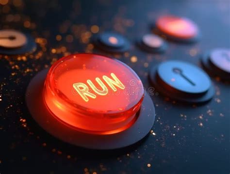 Red Run Button Glowing On Control Panel Stock Illustration