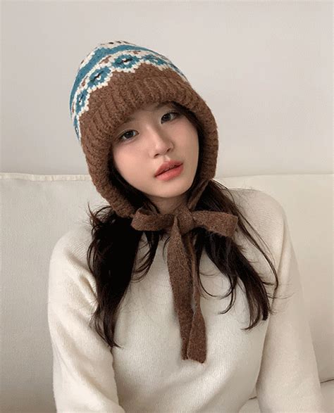 주문폭주 귀여운 노르딕 스트랩 비니 니트 벙거지 뜨개 도톰 털 방한 모자 Cap022 에이블리