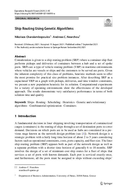 Pdf Ship Routing Using Genetic Algorithms
