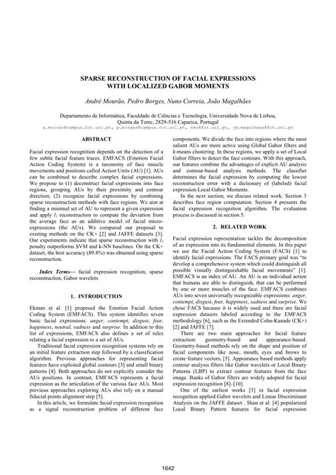 Pdf Sparse Reconstruction Of Facial Expressions With Localized Gabor Moments