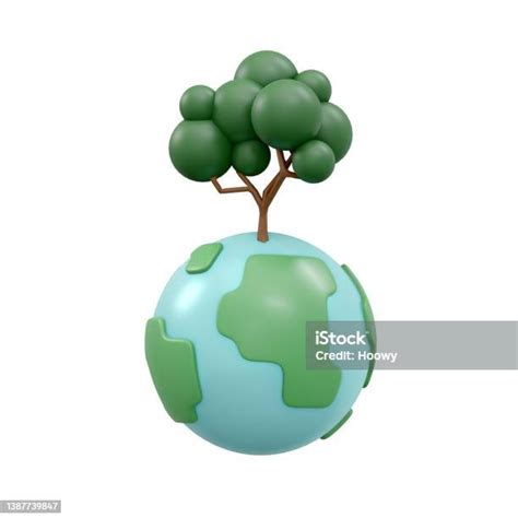 세계 환경의 날 배경 배너 카드 포스터의 지구와 나무 아이콘 개념의 3d 렌더링 3d 렌더 일러스트 만화 스타일 3차원 형태에 대한 스톡 사진 및 기타 이미지 Istock