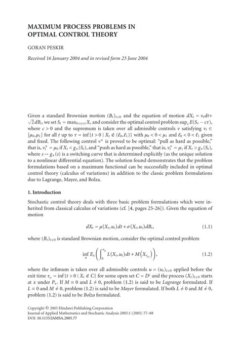 Pdf Maximum Process Problems In Optimal Control Theory