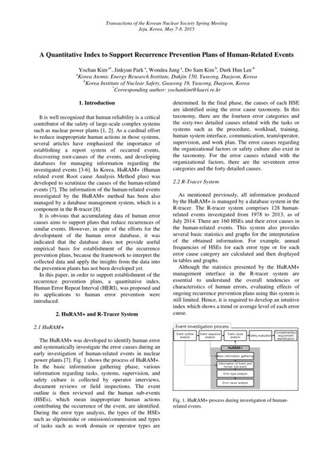 PDF A Quantitative Index To Support Recurrence Prevention Plans Of Human Related Events