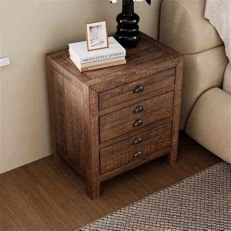 Dropship Rustic Farmhouse Style Three Drawer Solid Pine Wood Nightstand