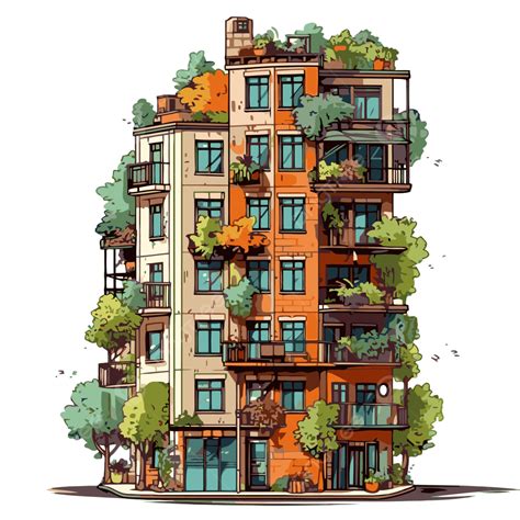 Apartments Clipart Illustration Of Urban Apartment Building With Plants
