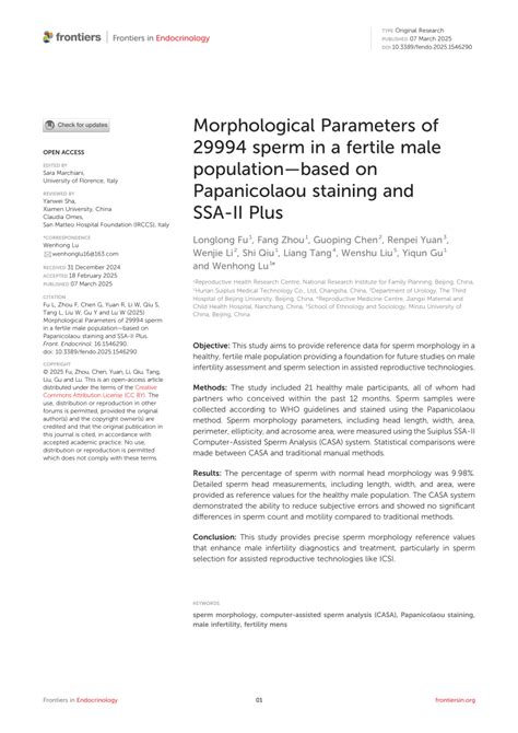 Pdf Morphological Parameters Of 29994 Sperm In A Fertile Male Population—based On Papanicolaou