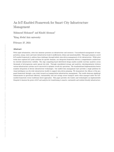 An Iot Enabled Framework For Smart City Infrastruc Pdf Internet Of Things Cloud Computing