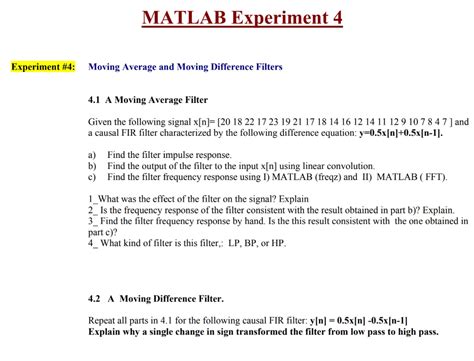 Solved Matlab Experiment 4 Experiment 4 Moving Average And