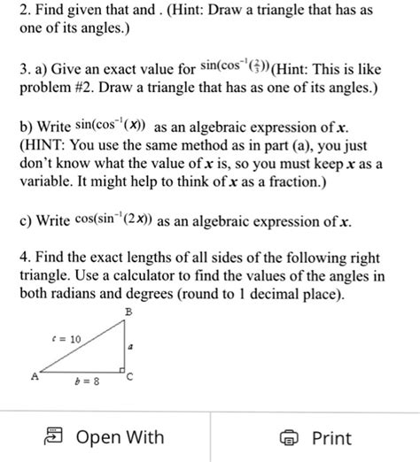 solved 2 find given that and hint draw a triangle that has as one of